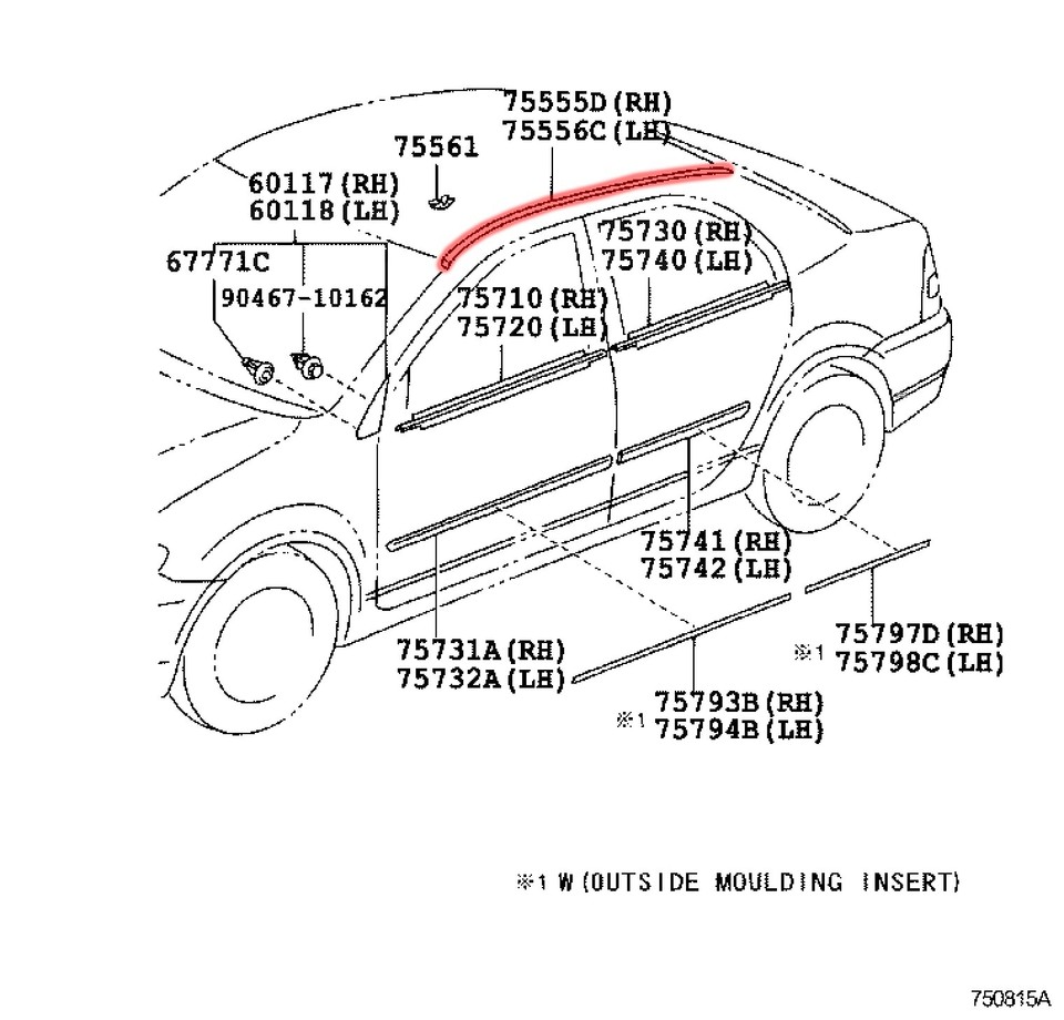 02-08 Genuine for Toyota corolla ZZE120 Altis side roof drip molding ...