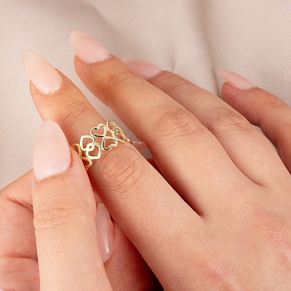 Gold Double Band Hearts Love Ring (Available in Yellow/Rose/White Gold ...
