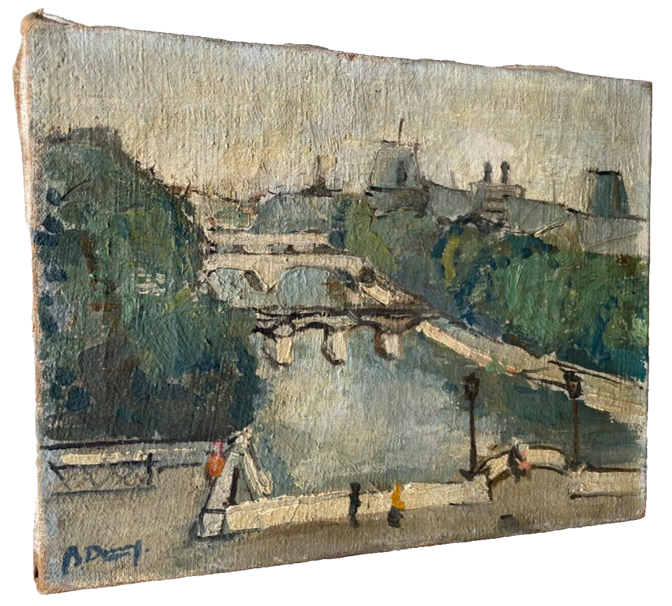 19th C Antique French Impressionist Oil on Canvas - The Bridges of ...