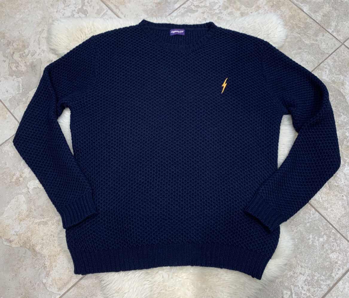 Lightning Bolt A Pure Source Knit Blue Sweater XL - Gem