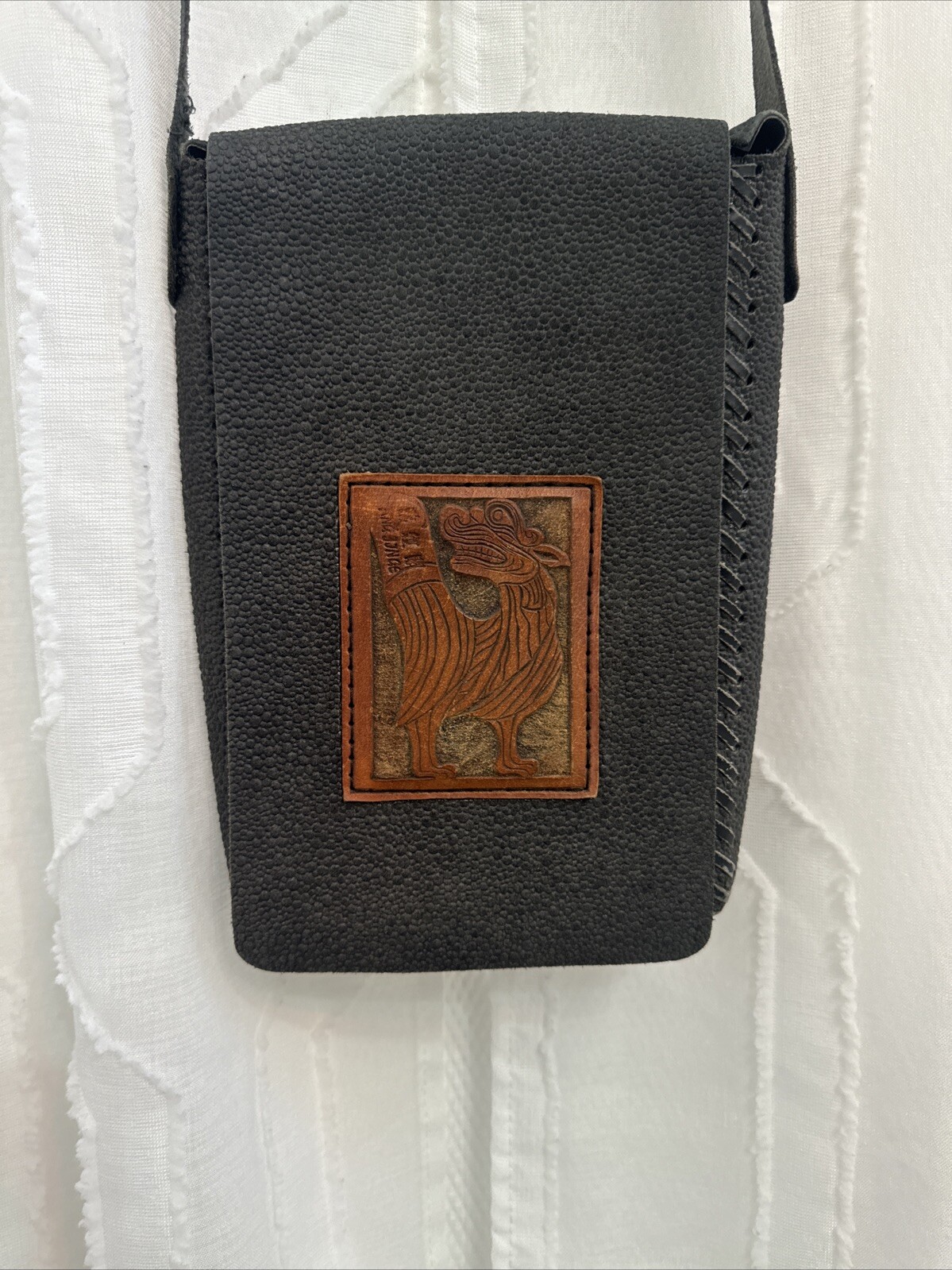 Rare Asian Handmade Leather Crossbody Black And Brown - Gem