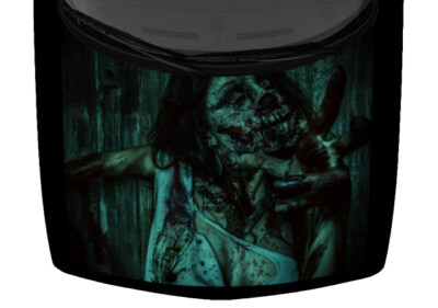 Gory Zombie Woman Reaching Truck Hood Wrap Vinyl Car Graphic Decal Deep ...