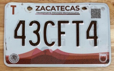 Mexico 2017 ZACATECAS MOTORCYCLE License Plate # 43CFT4 | eBay