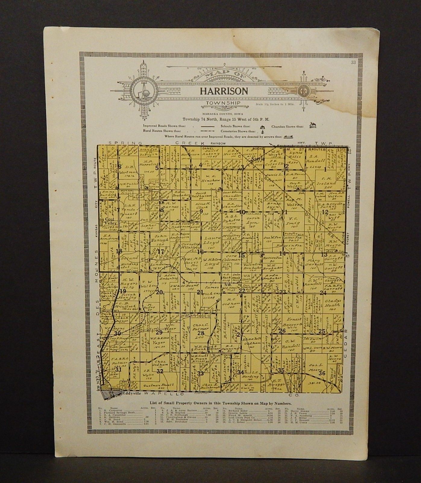 Iowa Mahaska County Map Harrison Township 1920 W10#32 | eBay