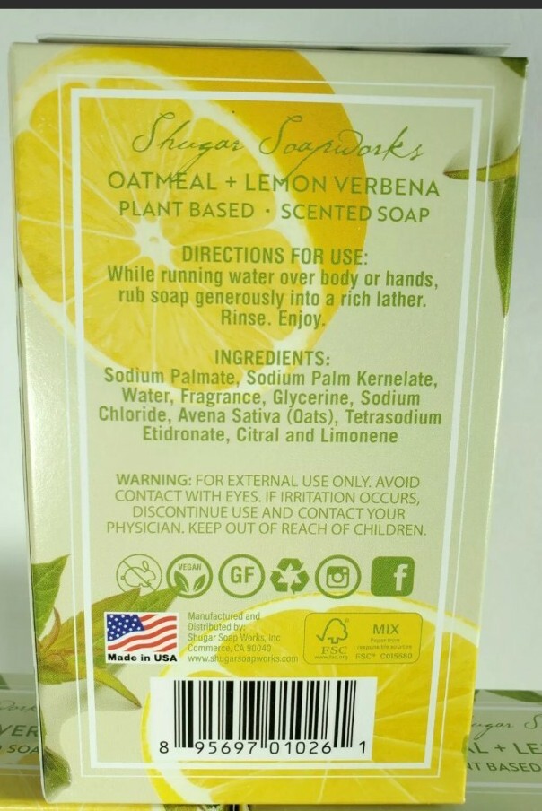 5 Pks Shugar Soapworks Oatmeal & Lemon Verbena Jumbo Bar Soap Vegan 5 OZ | eBay