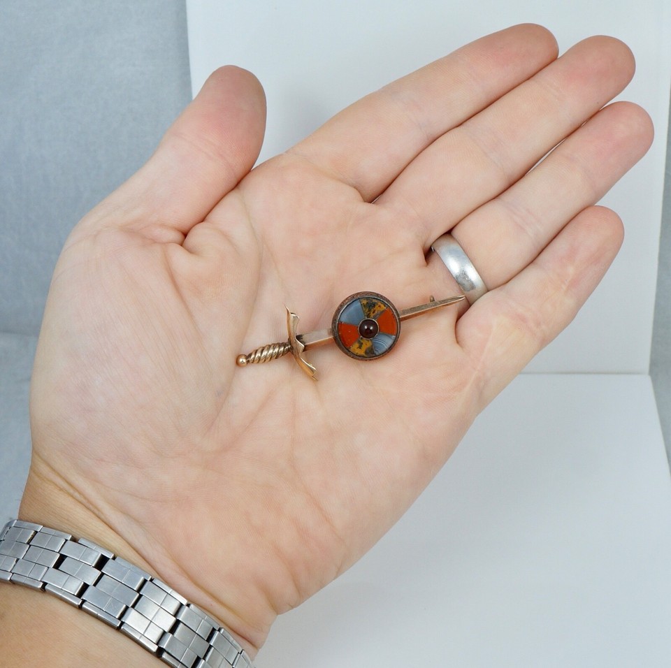 Antique 9k Scottish Agate Dirk Sword Knife Dagger Pin Brooch Victorian ...