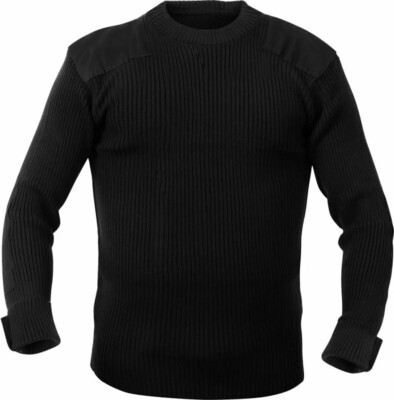 Premium Black Crew Neck Military Commando Pullover Warm Double Knit ...