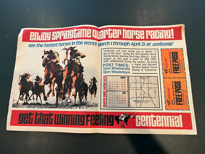 1974 Centennial Park Race Track (Colorado) Horse Racing Newspaper Print ...