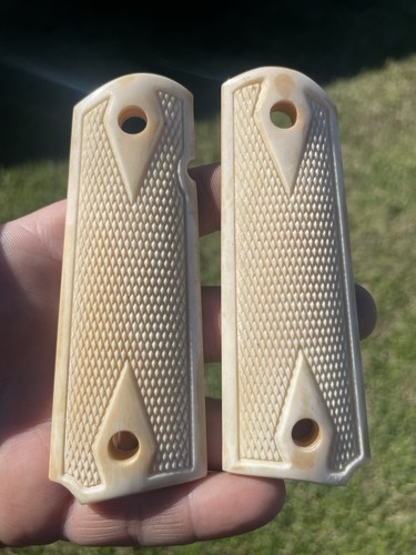 1911 Colt Vintage Bone Old Grips Checkered 45 38 super government ...