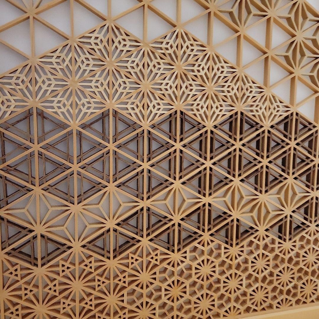 Japanese Tsuitate Kumiko Craft Wood Screen Partition Mt.Fuji-Sakura 26. ...