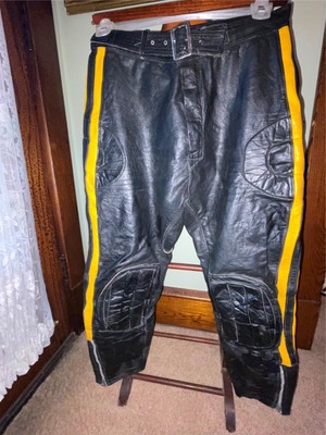 VTG 60 70S S CHAMPION BLACK YELLOW STRIPE LEATHER PADDED MOTORCYCLE ...