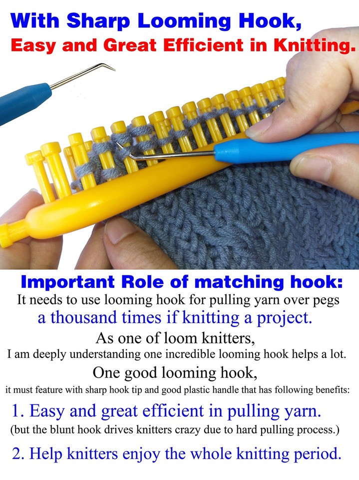Loom Knit Hook, Knitting Loom Hook with Convenient Rubber Handles 4 ...