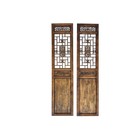 Pair Vintage Tall Flower Bird Geometric Pattern Raw Wood Door Panels ...