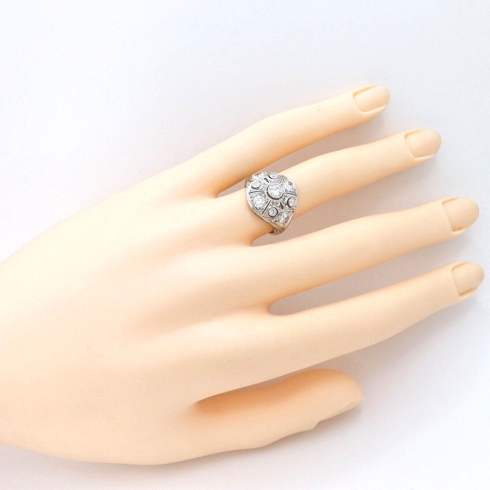Art Deco Platinum Bezel Setting European Cut Diamond Ring Engagement ...