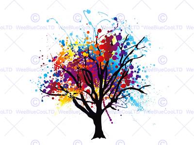 PAINTING ILLUSTRATION ABSTRACT COLOURFUL TREE SPLASH ART PRINT POSTER ...