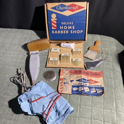 Vintage Charlescraft Deluxe Home Barber Shop Kit w/Original Box and ...