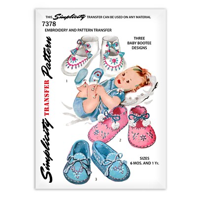 Baby Infant Booties Shoes Simplicity 7378 Sewing Pattern Embroidery DIY ...