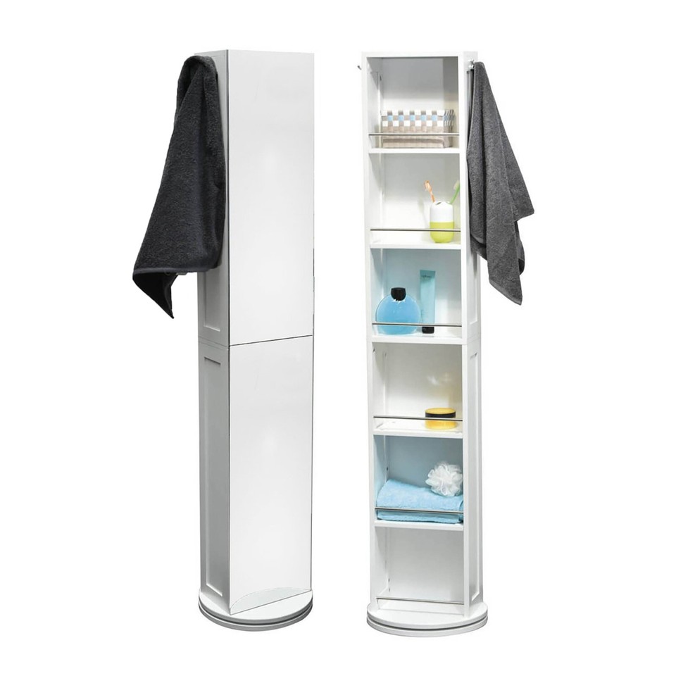 Rotating Bathroom Storage Cabinet, Full-Length Mirror, 360-Degree ...