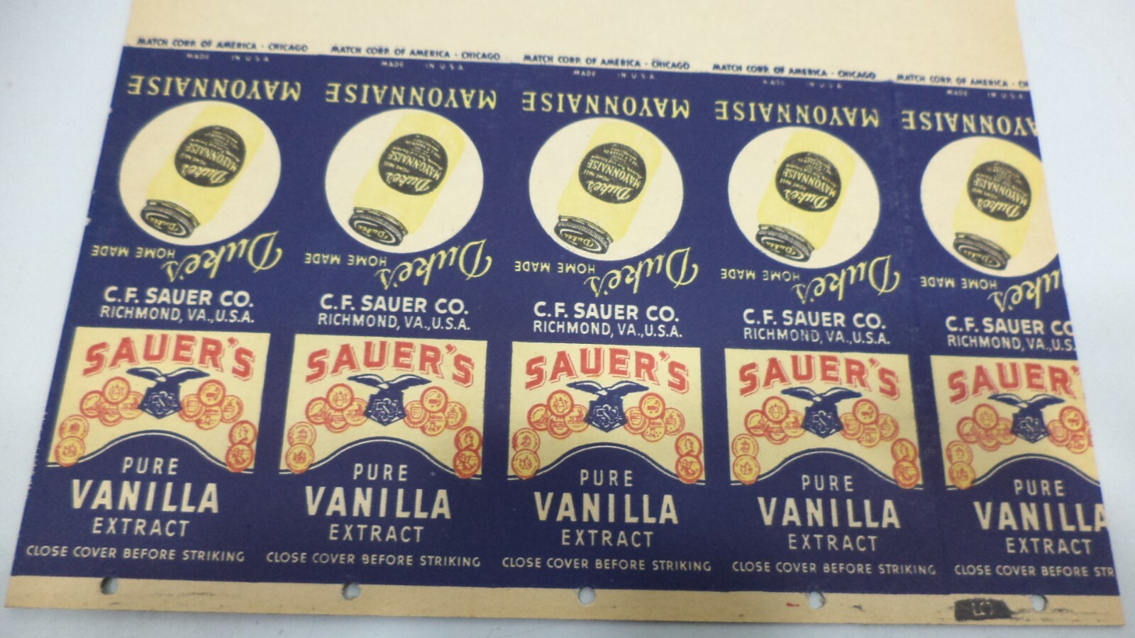 SAUER'S VANILLA EXTRACT MAYONNAISE GROCERY STORE Uncut Sheet of ...