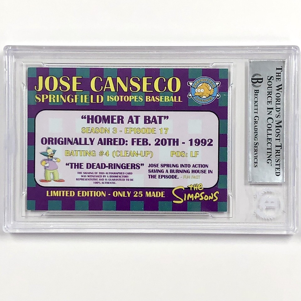 Jose Canseco “Dead Ringers” inscription The Simpsons signed card BGS ...