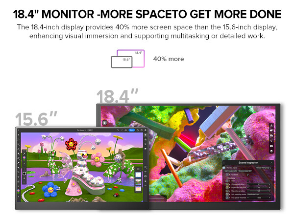 UPERFECT Portable Monitor 4K 18.4 inch, 10 Bit UHD FreeSync IPS HDR ...
