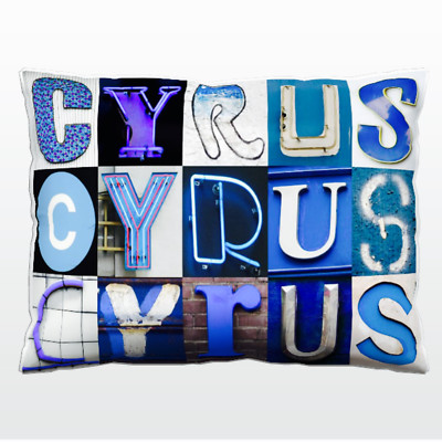 Personalized Pillow featuring the name CYRUS in photos of BLUE sign ...