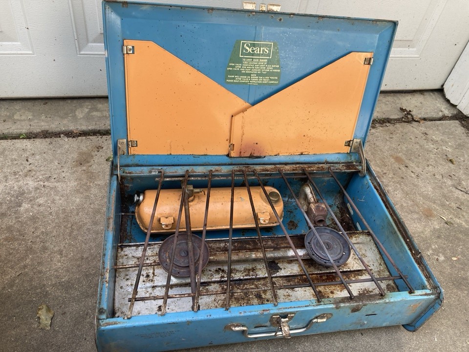 Vintage Sears Camp Stove Blue 2 Burner Model 476.74970 Made in USA ...