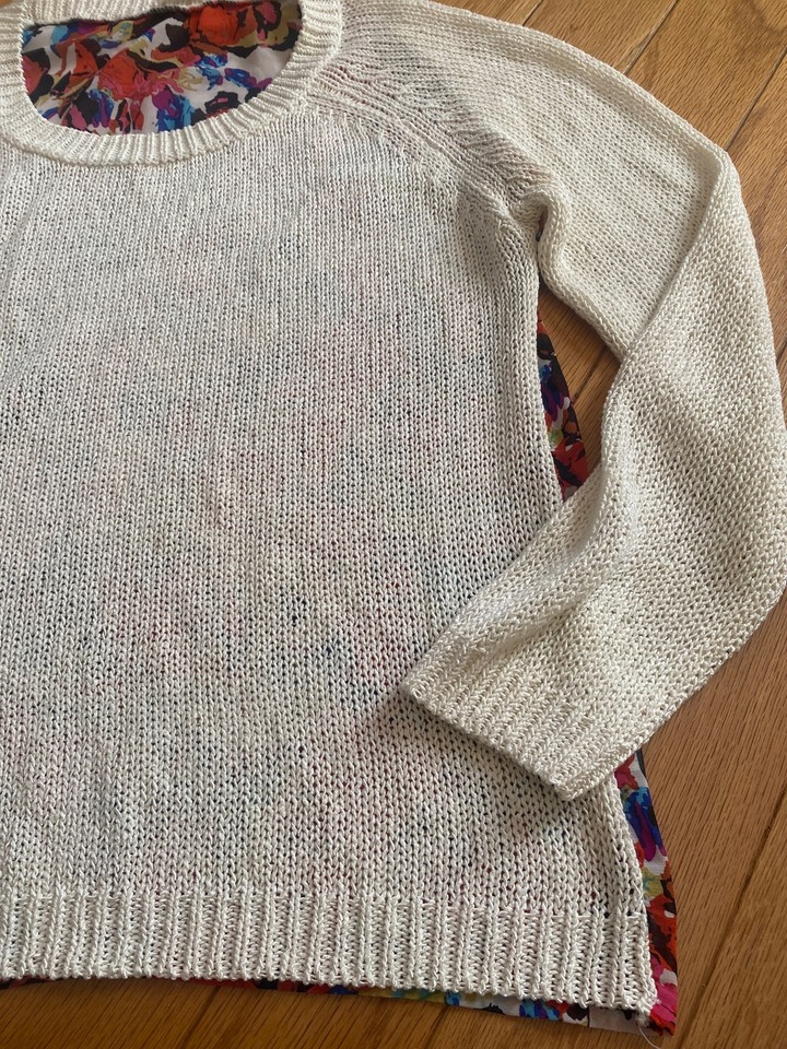 Under skies, women's cream pullover sweater with multicolor floral back ...