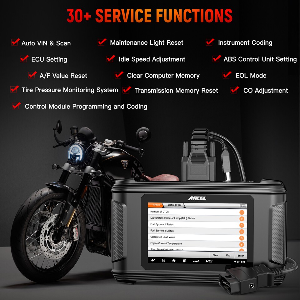 ATV UTV Motorcycle Diagnostic Tool Full System Scan OBD2 Scanner OBD ...