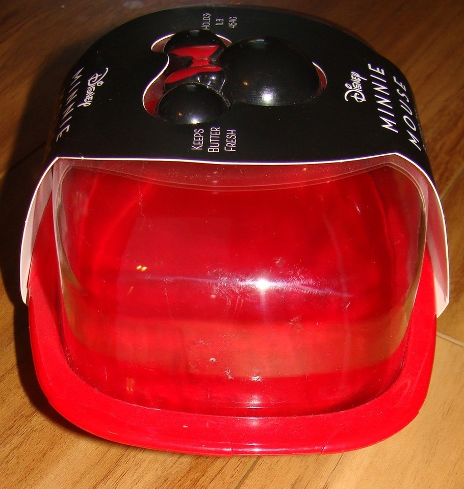 Nwt. Disney Minnie Mouse Butter Dish Clear Lid & Red Plastic Base 5" x ...