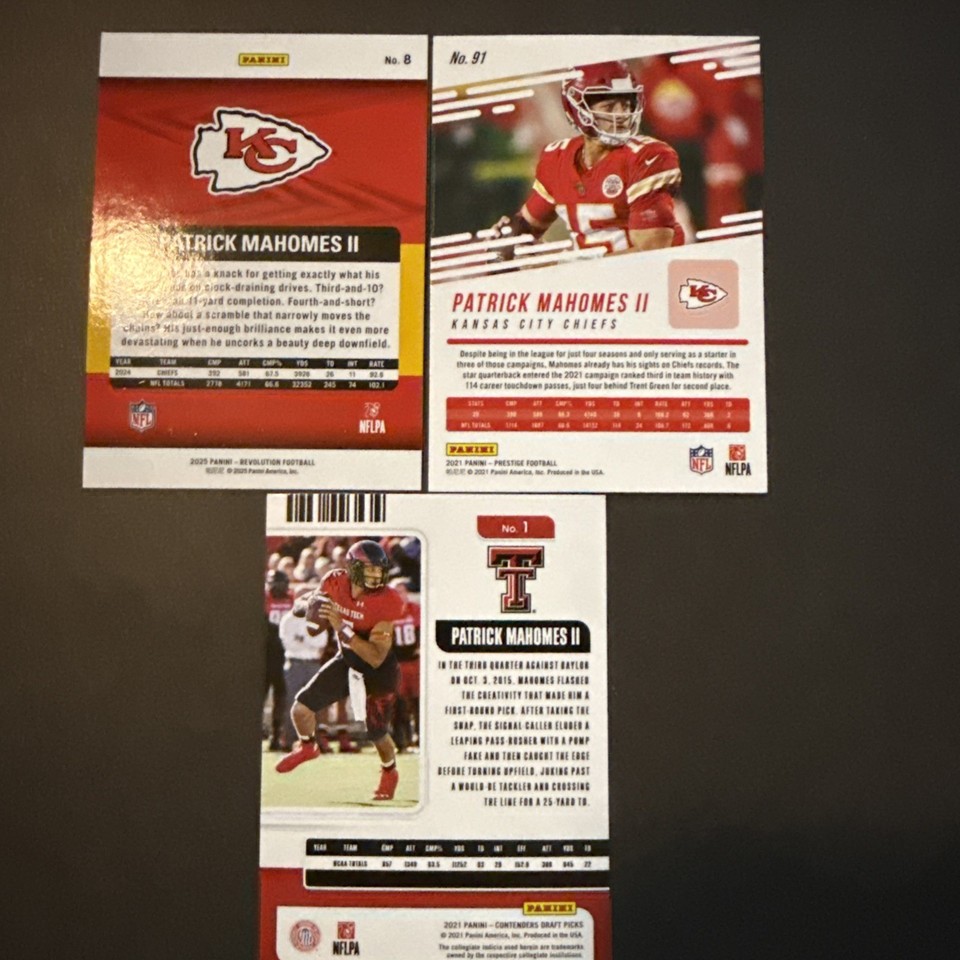 Patrick Mahomes|3 Card Lot| 2025 Revolution|2021 Prestige|2021 ...