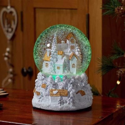 Musical Christmas LED Village Auto Swirling Snow Globe 18cm Tall Colour ...