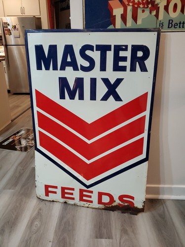 c.1950s Original Vintage Master Mix Feeds Sign Metal Embossed Corn Farm ...