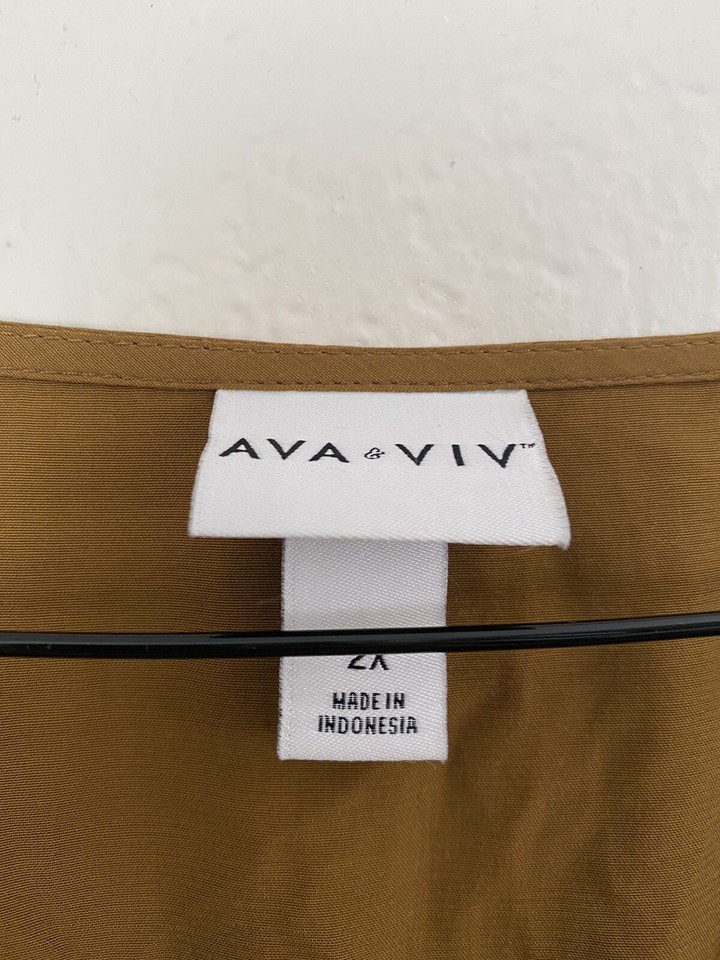 Ava & Viv Faux Wrap Dress Hi-Low Hem Dress Copper Brown Rayon size 2X ...