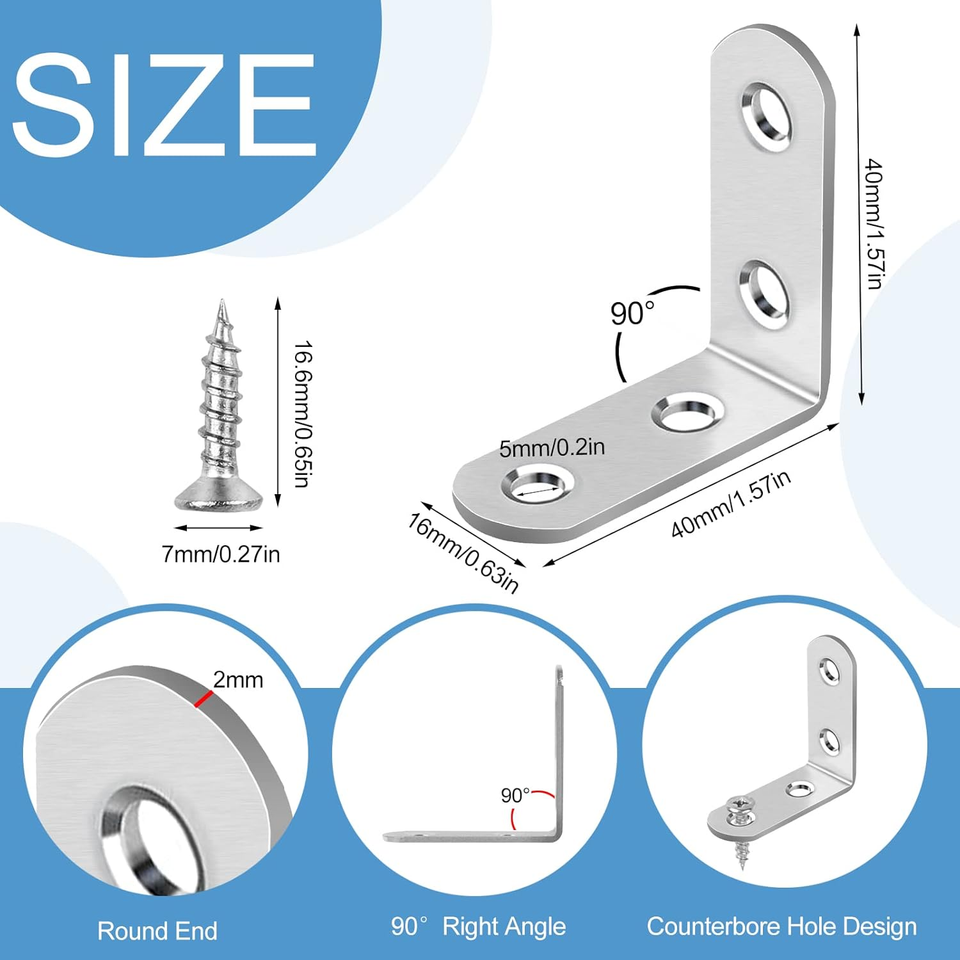 16 Pcs L Bracket Stainless Steel Corner Brace Sets, 90 Degree Right ...