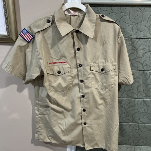 Boy Scout BSA UNIFORM SHIRT Men’s Large Short Sleeve Tan P2 | eBay