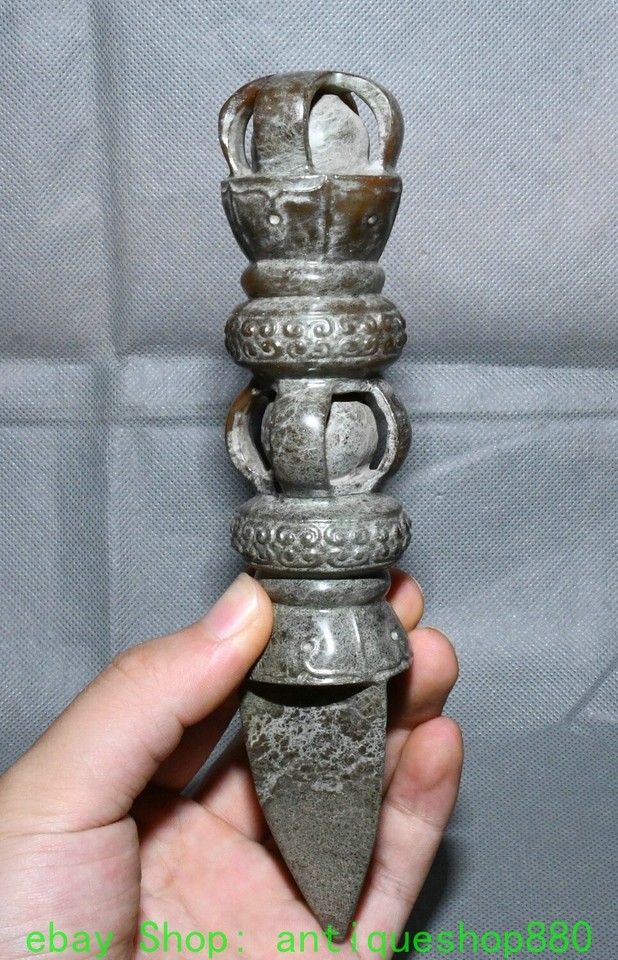 6.7''Old China Dynasty Jade Carved Fengshui Exorcism Phurba Dagger ...