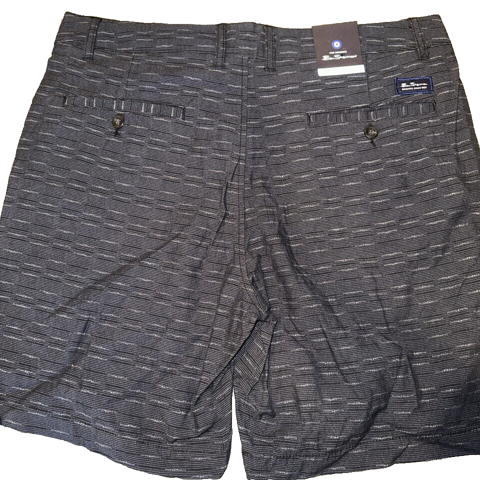Ben Sherman Logo Mens Black & Grey Stripe Regular Fit Stretch Shorts ...