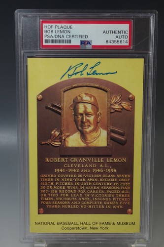 BOB LEMON PSA 1964 HOF YELLOW PLAQUE BASEBALL MLB AUTOGRAPH SIGN GRADED ...