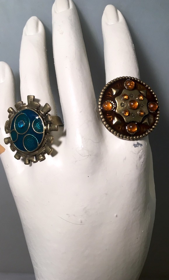 (2)Celestial Swirl Costume Jewelry Rings Flexible Fit ~Amber~Copper ...