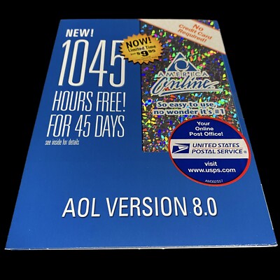 AOL 8.0 CD Sparkles USPS Sticker 1045 Hours Computer Software Factory ...