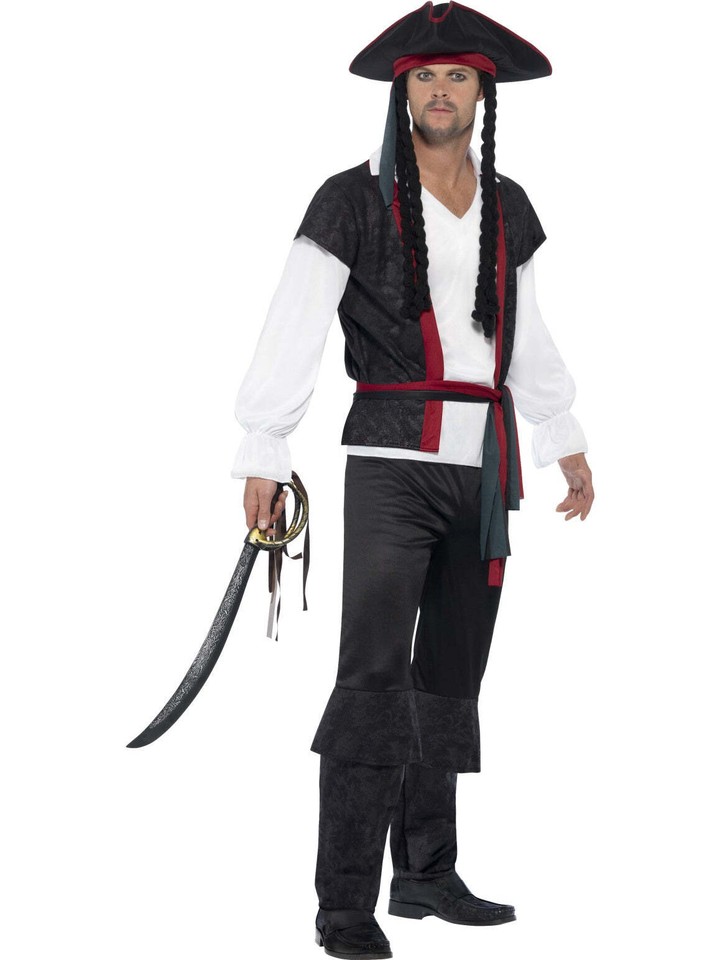 Adult Aye Pirate Captain Costume Mens Buccaneer Fancy Dress Outfit New ...