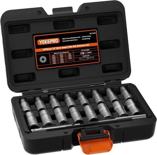 16PCS Deep Well Bolt Extractor Set, 1/4” Dr Impact Bolt & Nut Remover ...