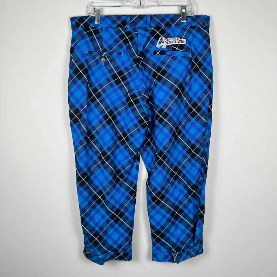 Royal & Awesome Plaid Tartan Golf Knickers Pants Mens 36 Blue Sporty ...