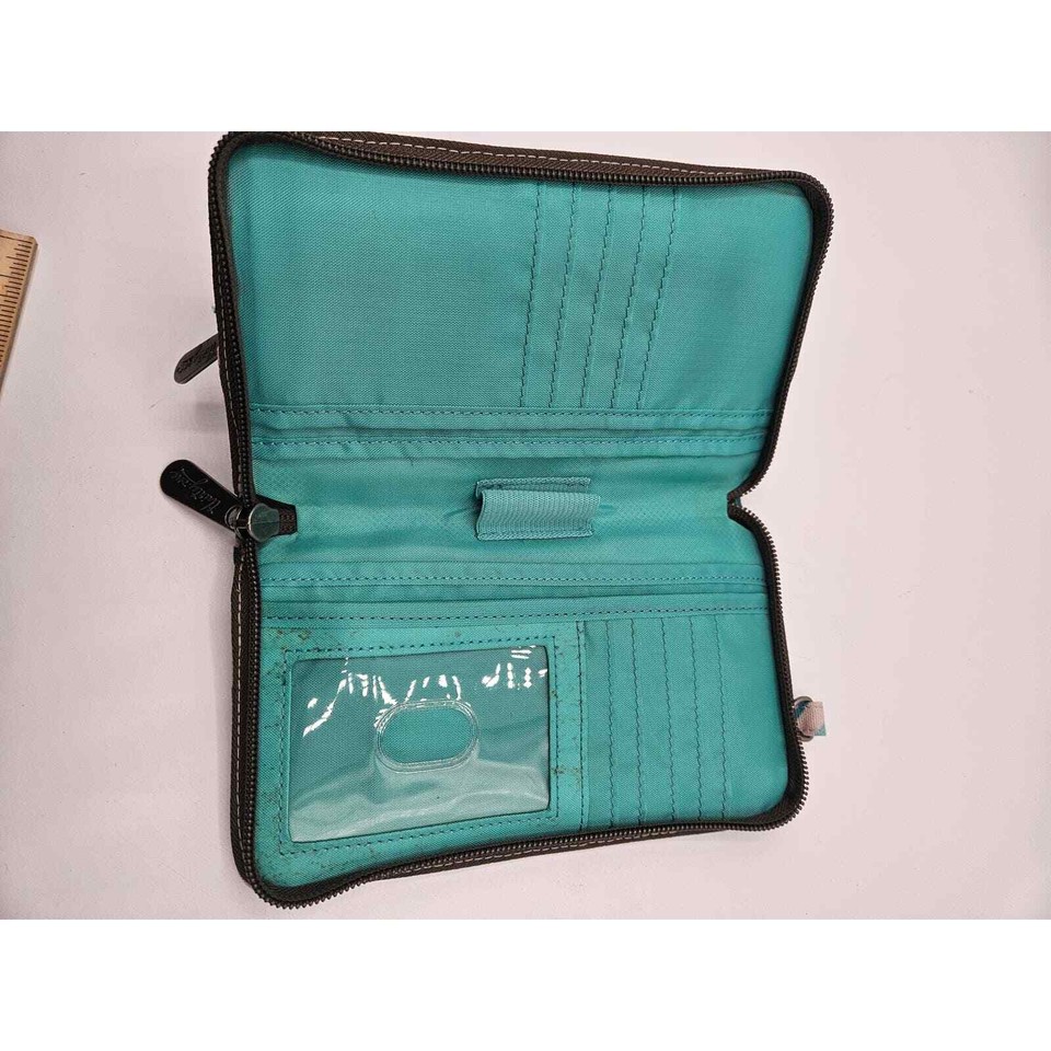Thirty One Women's Sea Plaid Pattern Zip Around Wallet Blue Green Brown ...