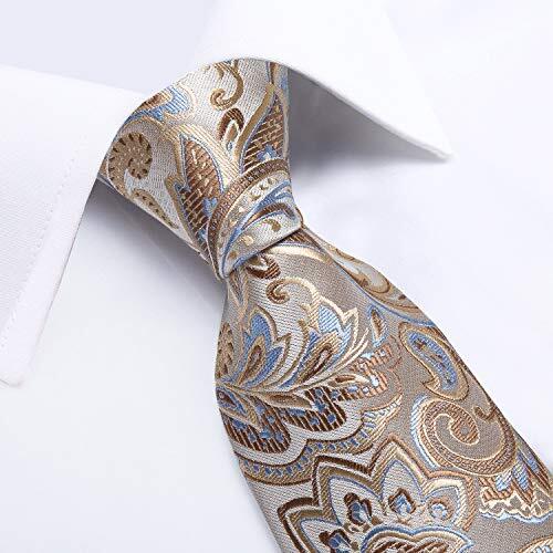 Mens Tie Set Silk Solid Paisley Necktie and Pocket Square Cufflinks Beige 7290 | eBay