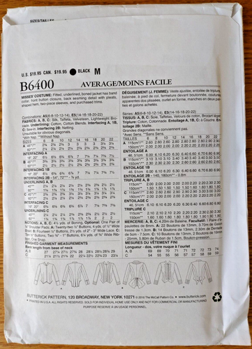 Butterick USA Sewing Pattern B 6400 A5 Ladies Jacket Blazer History ...