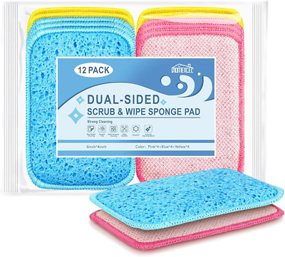 12 Pack Scrub & Wipe Cloths, Dual-Sided Sponges for Kitchen, Blue,red ...