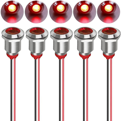 5pcs 12mm LED Metal Indicator Light AC/DC 12-24V Waterproof Signal Lamp ...