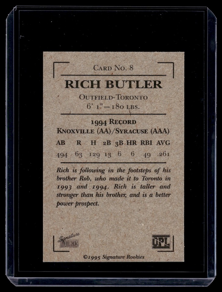 Rich Butler 1995 Signature Rookies Old Judge Autograph Auto Card #8 | eBay